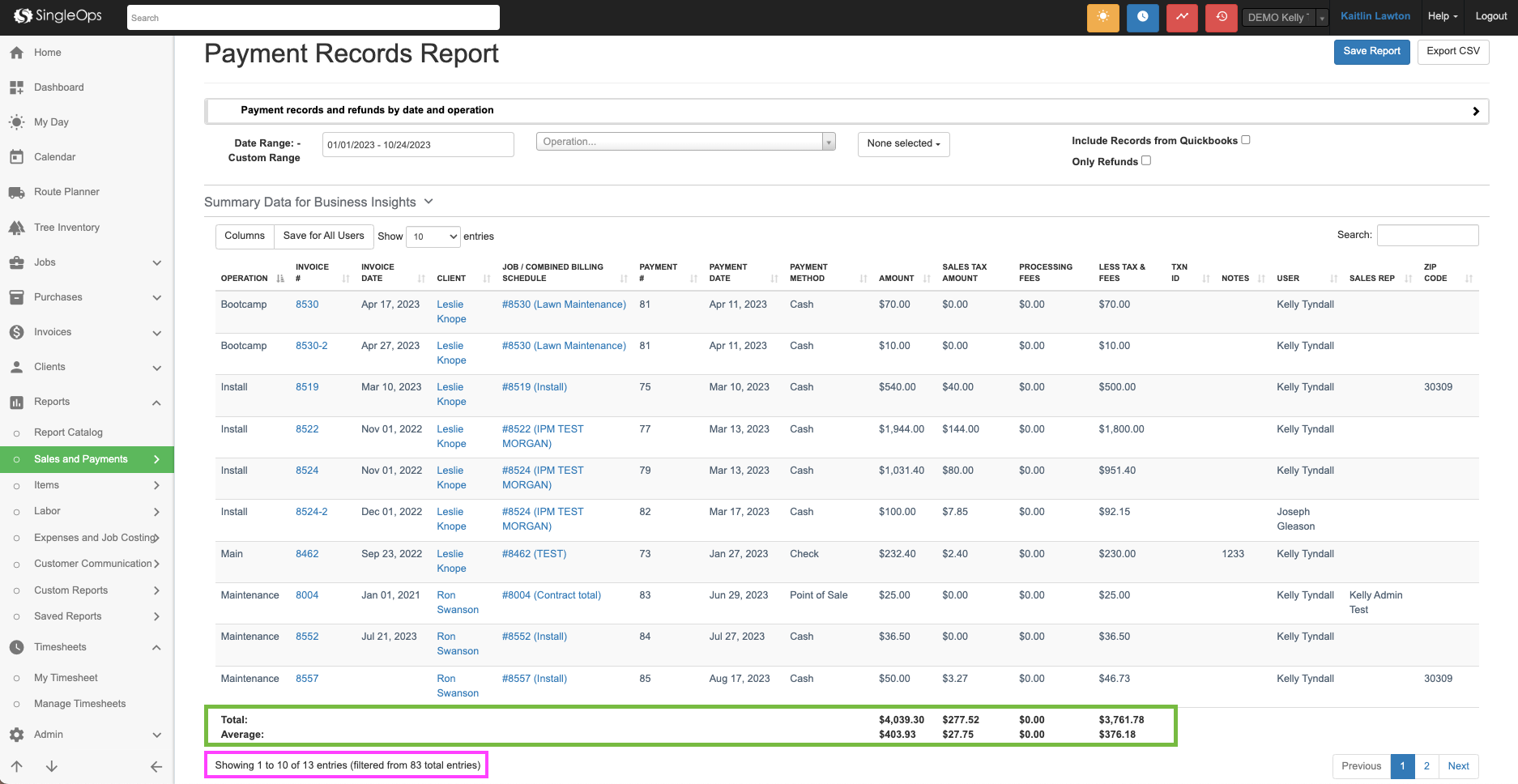 Payment Records Report – SingleOps